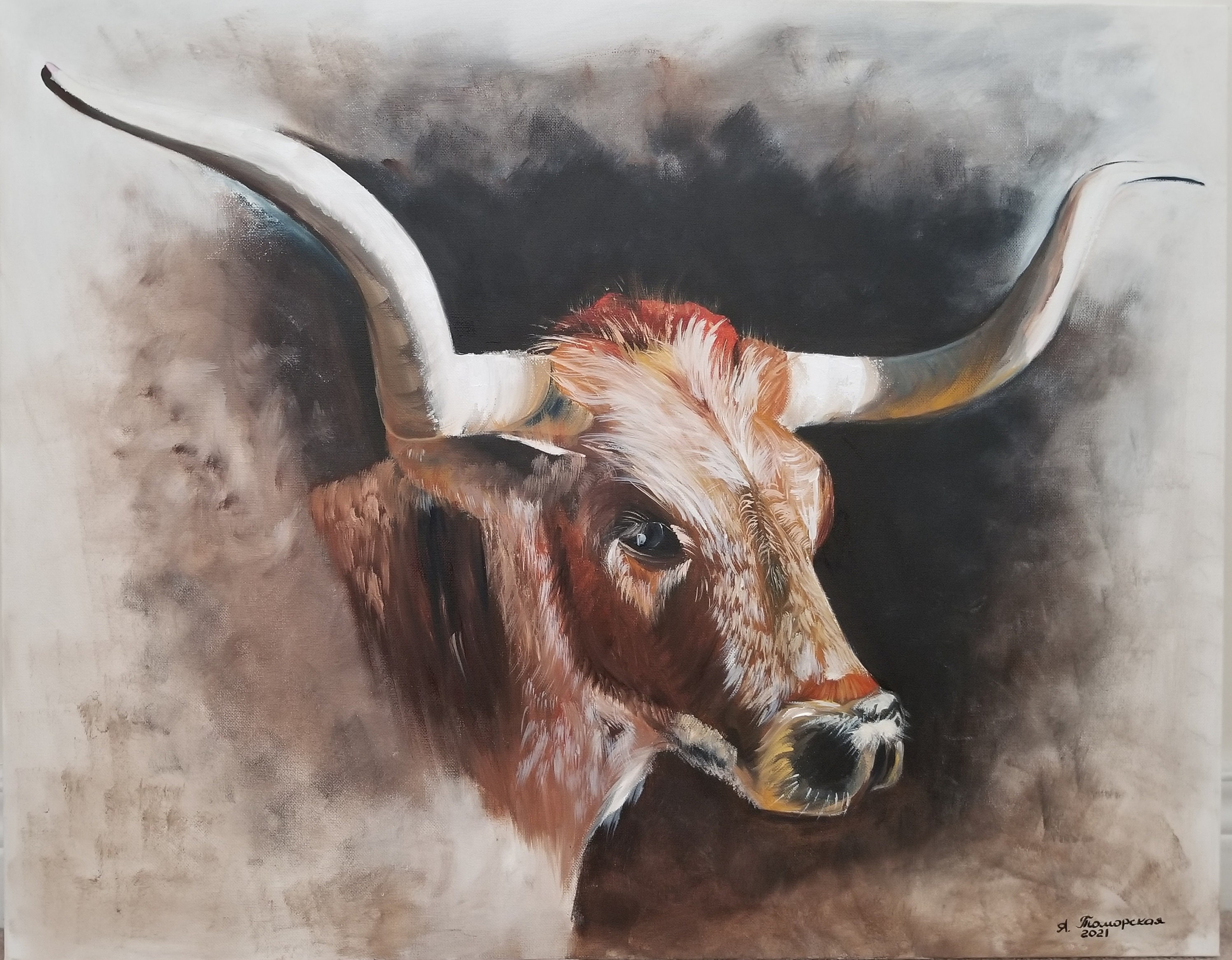 Bull Oil Painting 22x28 | Ox Wall Art | Rustic Farmhouse Decor ...