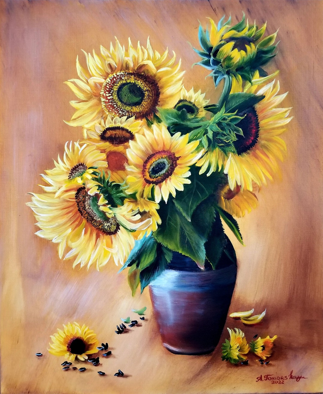 Sunflowers in a Pot | Original 20x24 Oil Painting on Canvas| Bright ...