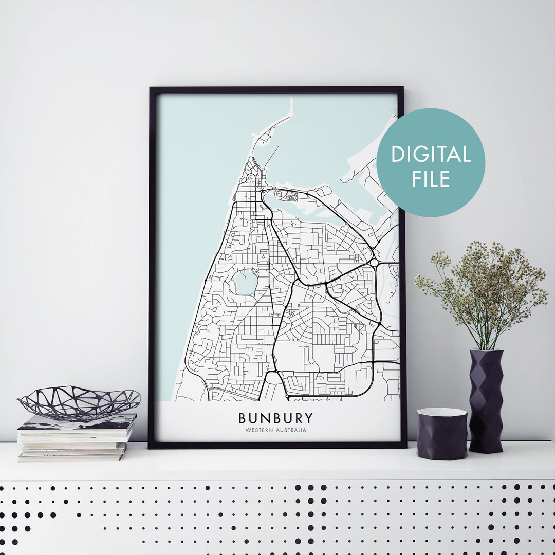 Bunbury, Western Australia City Map Print Wall Art | Print at Home ...