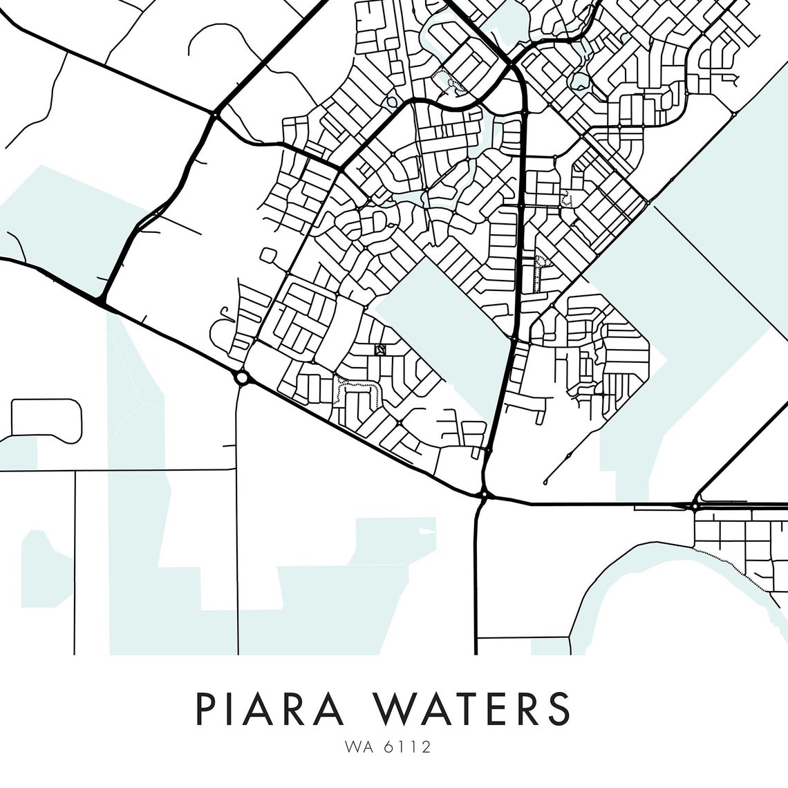 Piara Waters Perth Australia Art City Map Print Wall Art | Etsy