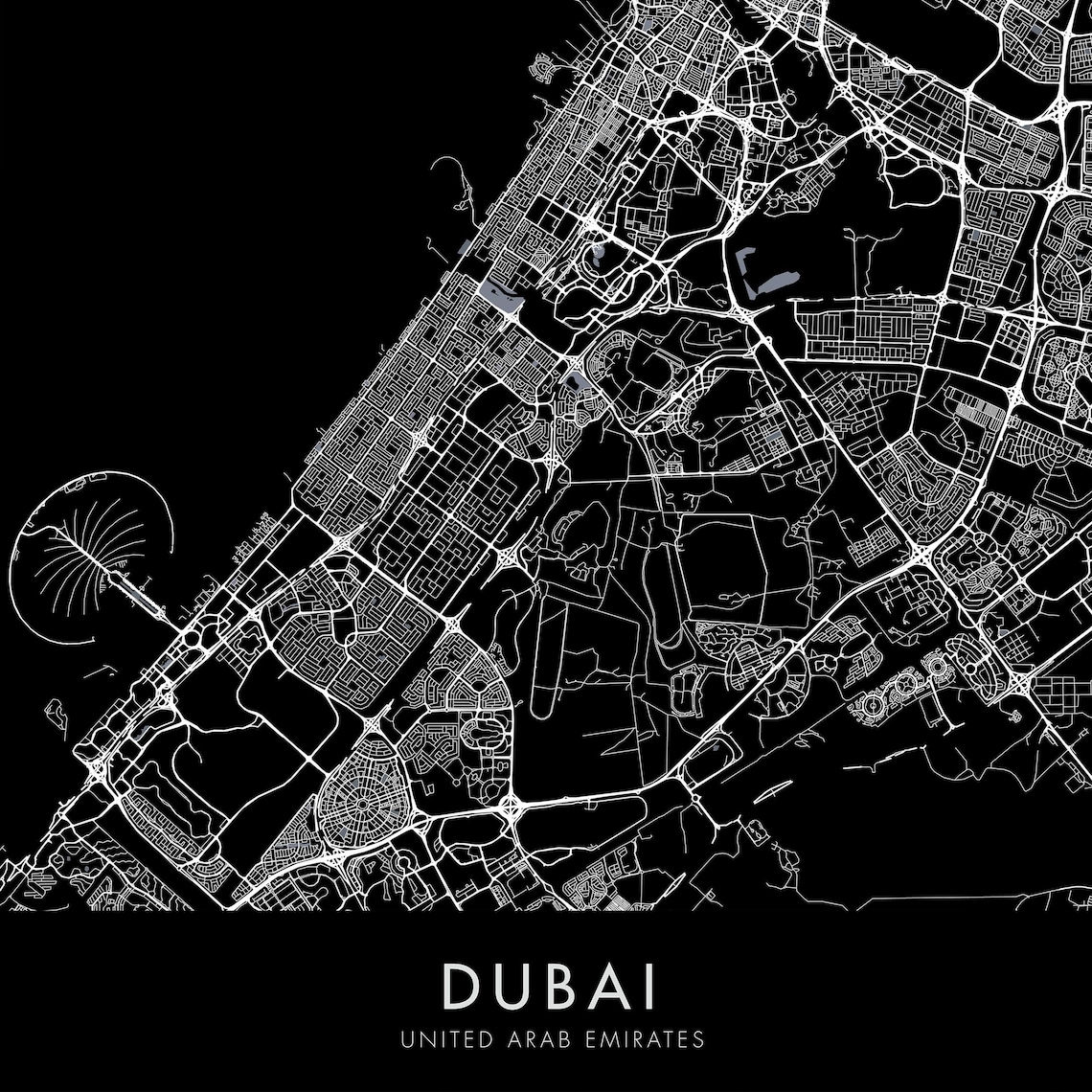 Dubai City Map Print Wall Art Print At Home Digital | Etsy