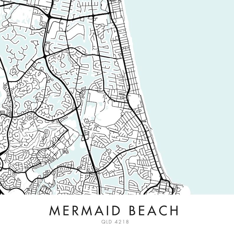 Mermaid Beach Gold Coast Australia City Map Print Wall Art - Etsy