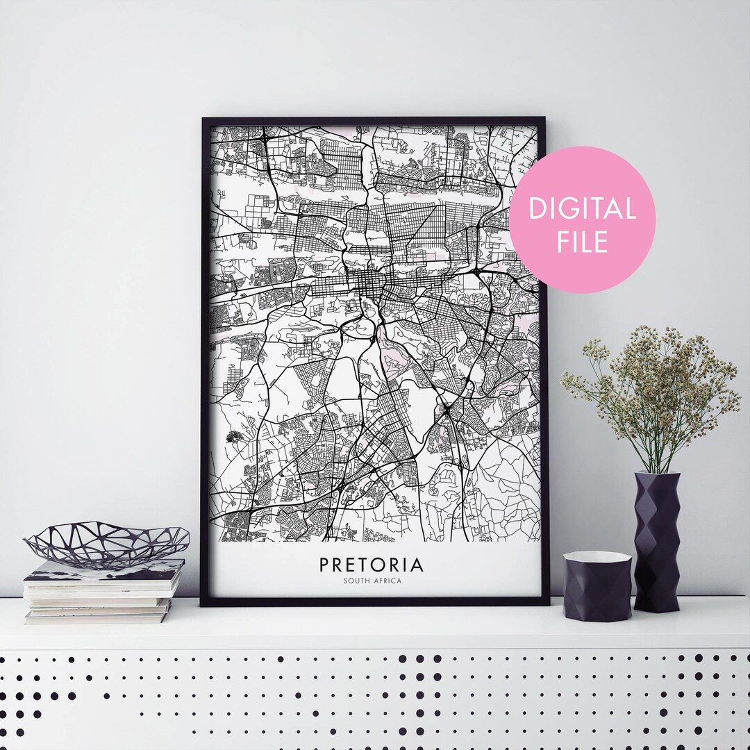 Pretoria, South Africa City Map Print Wall Art | Print at Home ...