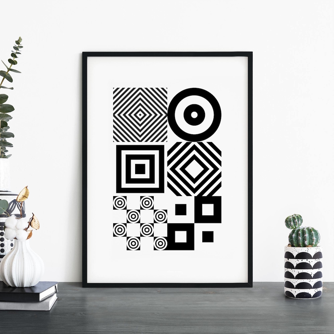 Bullseye | Modern Geo Black & White Abstract Print Wall Art | 4x6 5x7 ...
