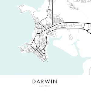 Darwin, Northern Territory, Australia Art, City Map Print Wall Art A4 ...