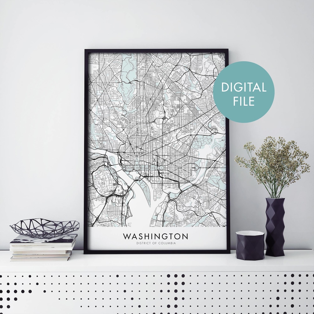 Washington DC City Map Print Wall Art | Print at Home | Digital ...