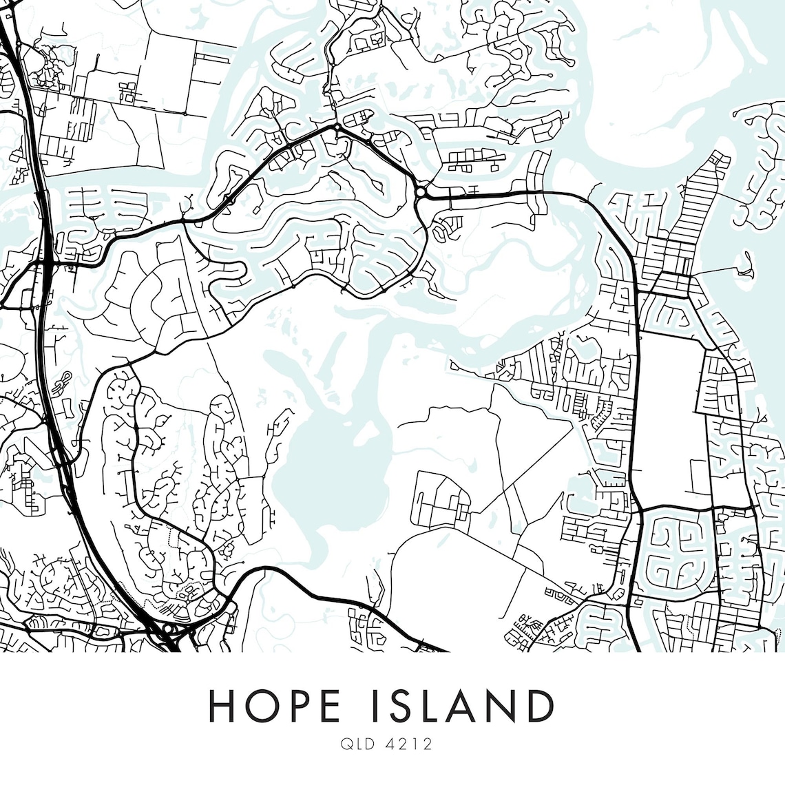 Hope Island Gold Coast Australia City Map Print Wall Art | Etsy