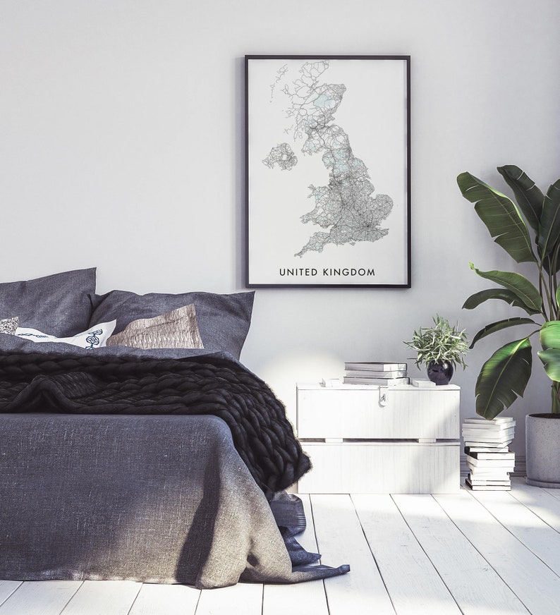 United Kingdom UK Art, Country Road Map Print Wall Art | A4 A3 A2 A1 - Etsy