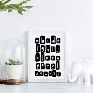 Alphabet Black & White Text Poster Print Wall Art | Childrens Kids Boys ...