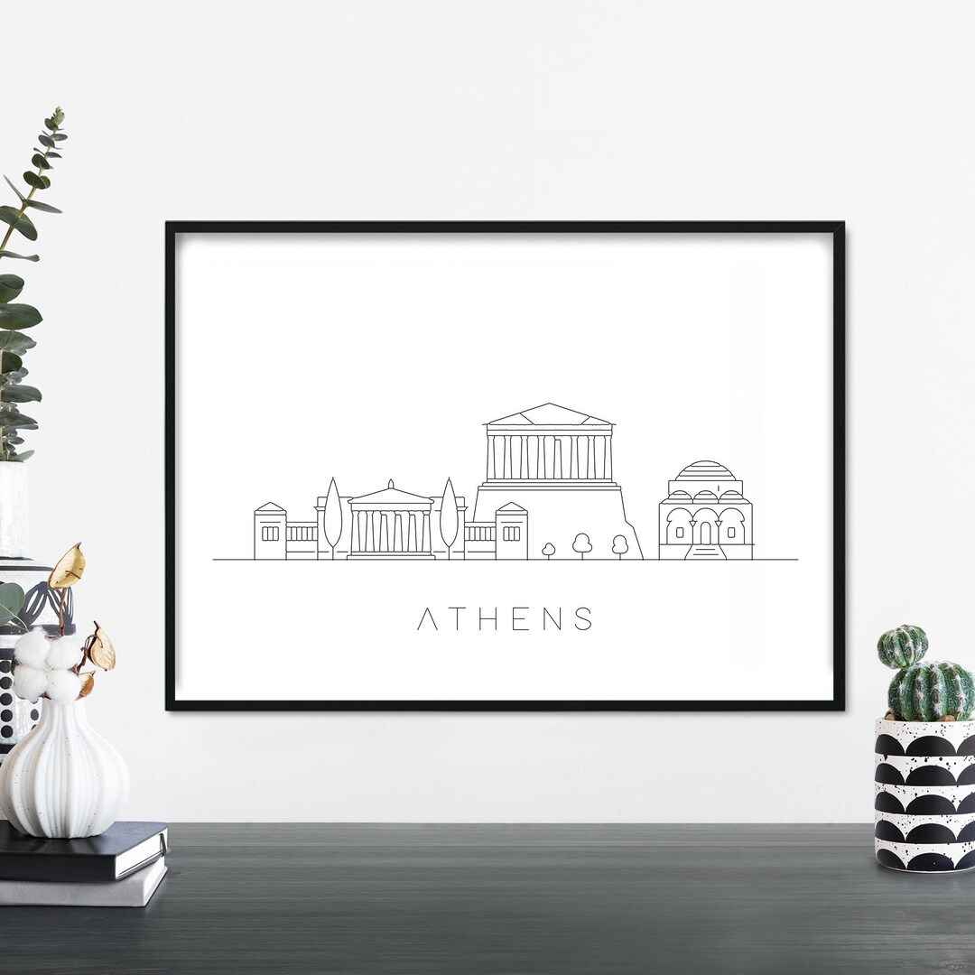 Athens | City Skyline Linear Illustration Print Wall Art | 4x6 5x7 A4 ...