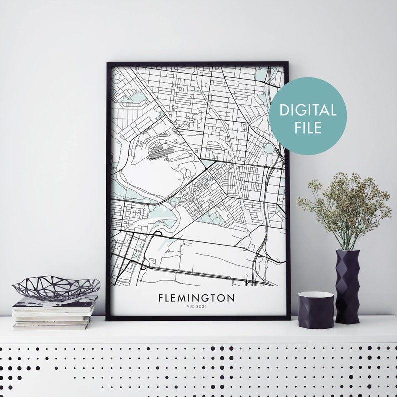 Flemington, Melbourne City Map Print Wall Art | Print at Home | Digital ...