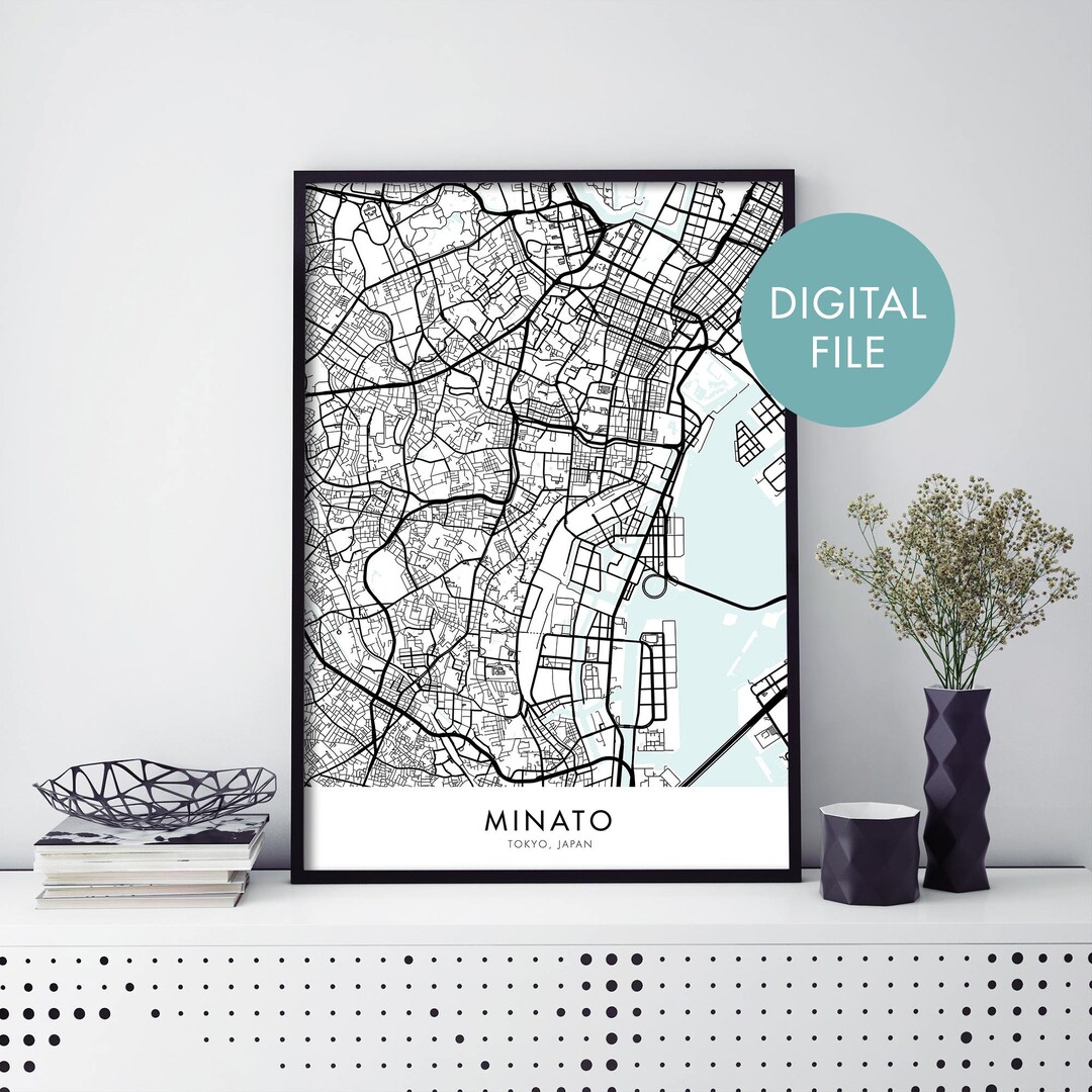Minato, Tokyo, Japan City Map Print Wall Art | Print at Home | Digital ...