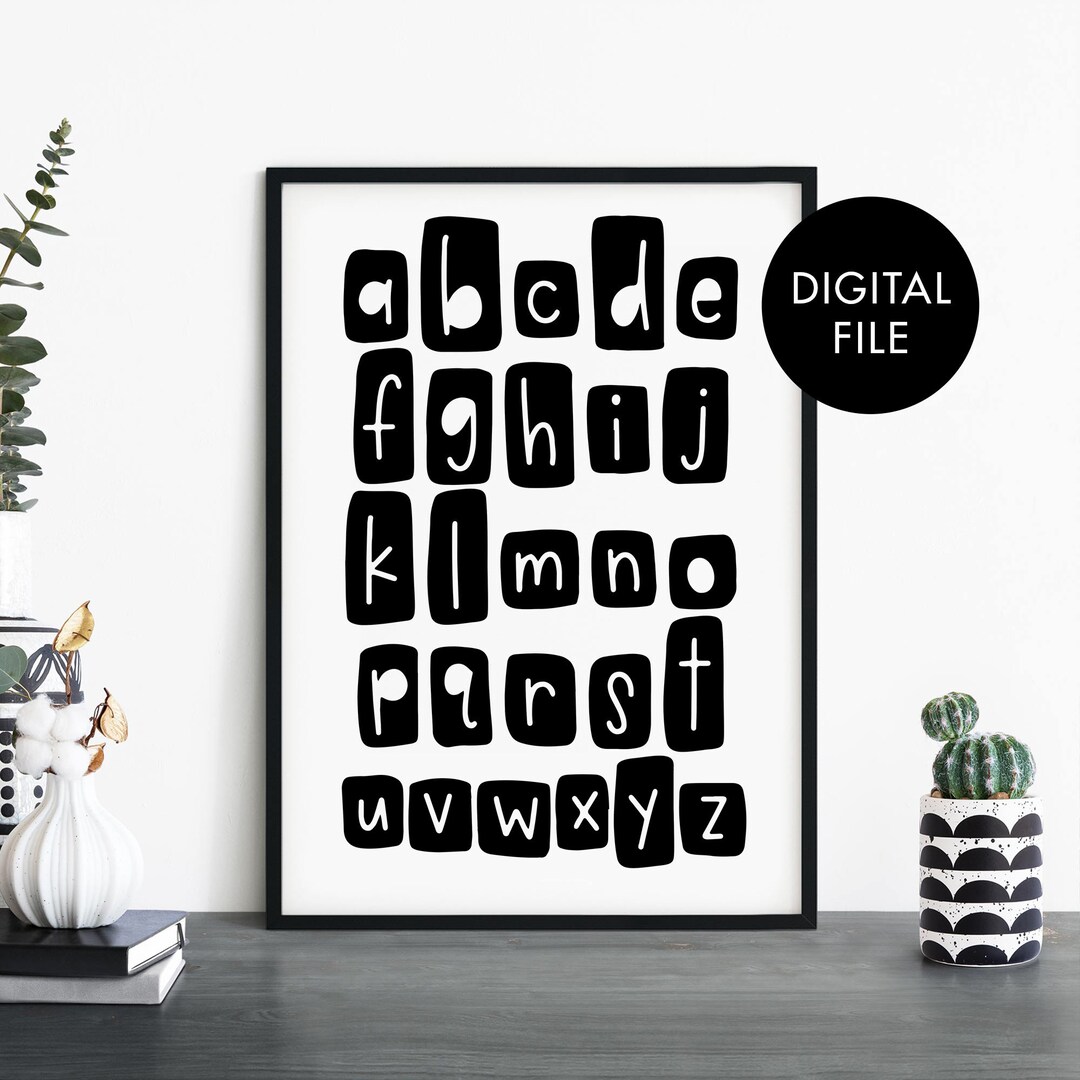 Alphabet Black & White Text Poster Print Wall Art | Childrens Kids Boys ...
