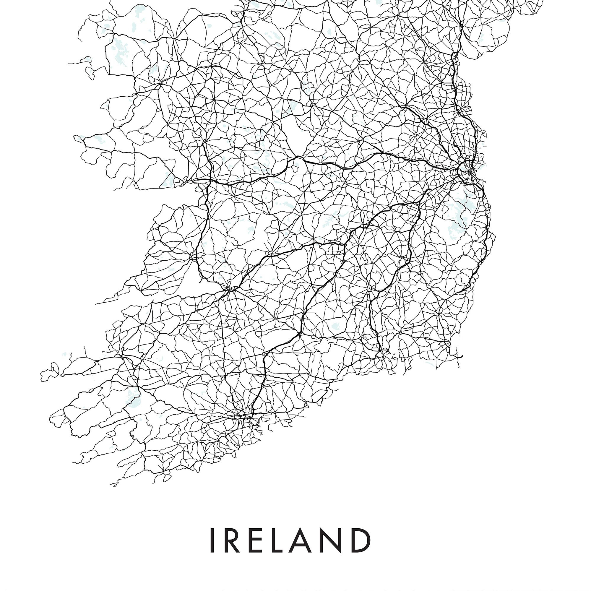 Ireland Art Country Road Map Print Wall Art A4 A3 A2 A1 - Etsy Polska
