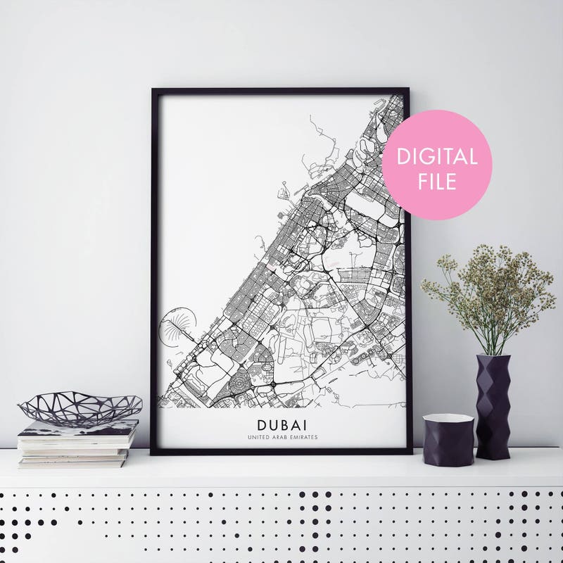 Dubai map print poster | city map wall art | - Etsy.de
