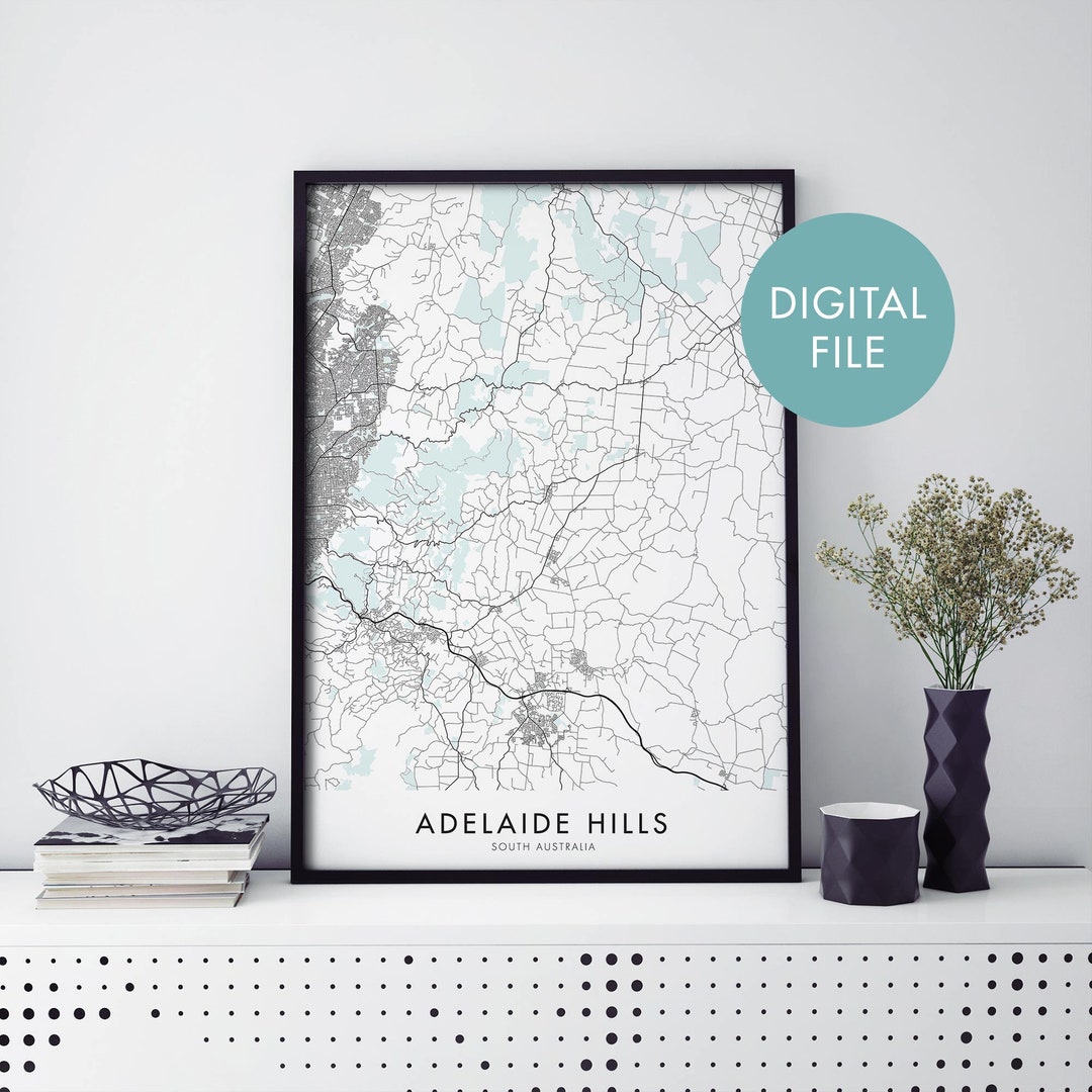 Adelaide Hills, South Australia City Map Print Wall Art | Print at Home ...