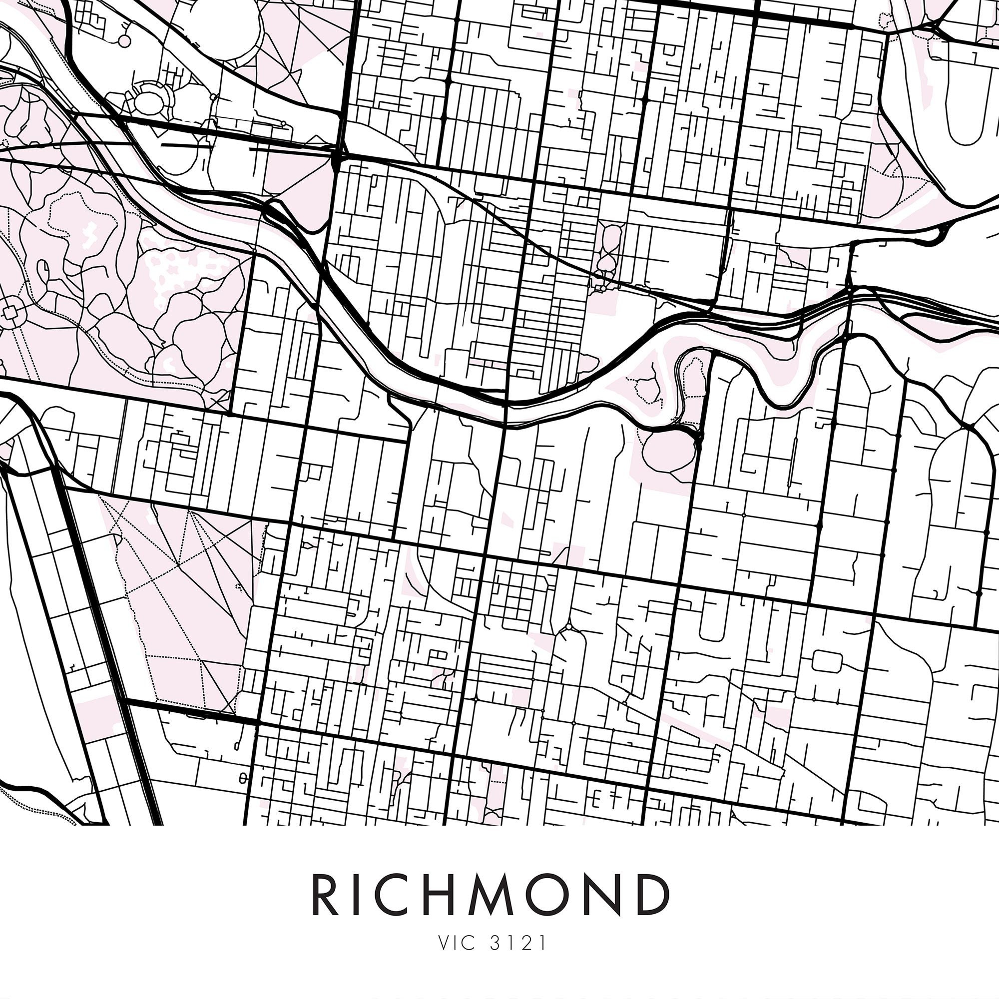 Richmond Melbourne Art City Map Print Wall Art A4 A3 A2 A1 | Etsy