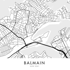Balmain, Sydney, Australia Art, City Map Print Wall Art | A4 A3 A2 A1 ...