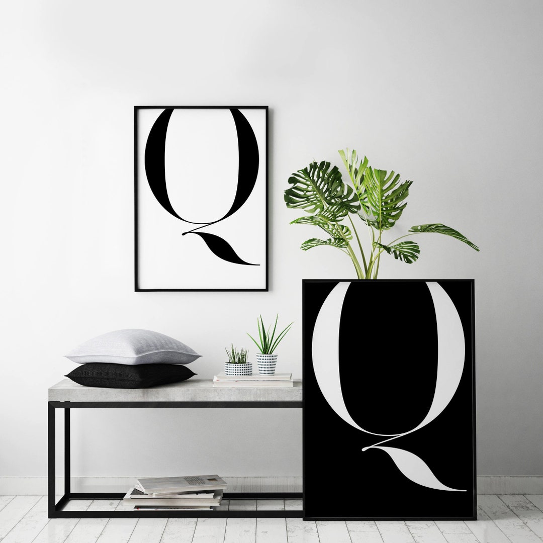 2 X Letter Q Black & White Poster Prints | Print at Home | Digital ...