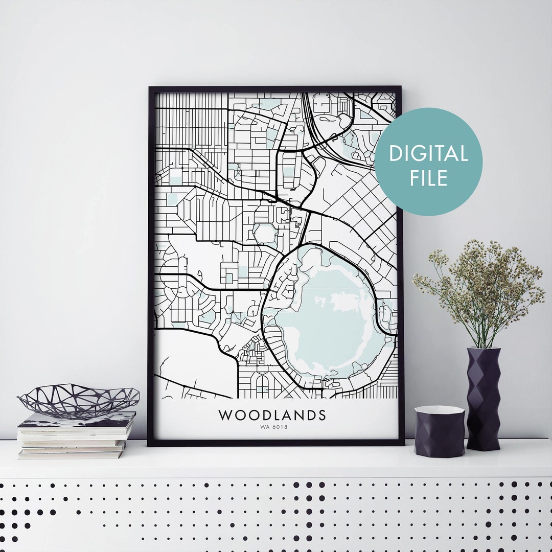 Woodlands, Perth City Map Print Wall Art | Print at Home | Digital ...