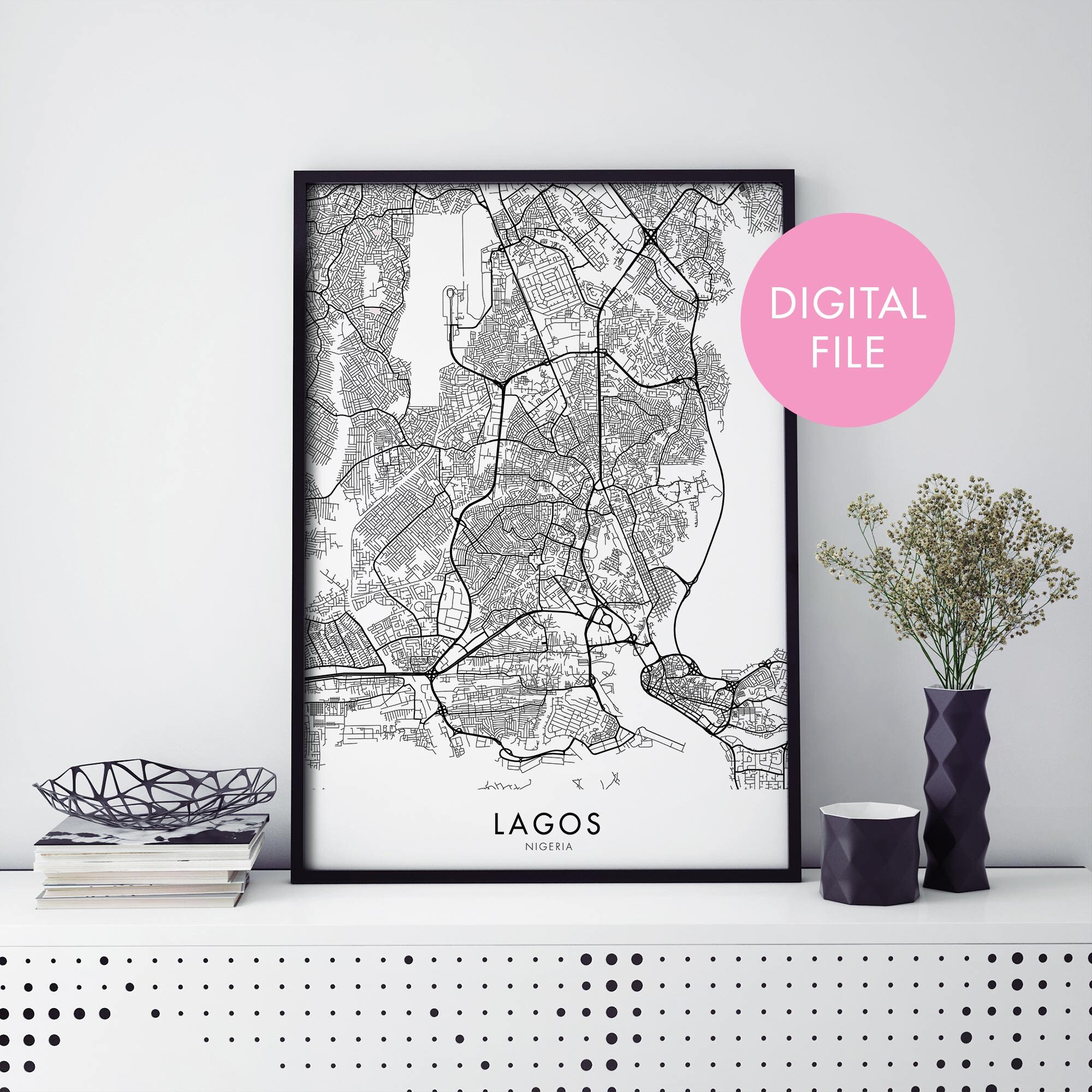 Lagos Map Print,Nigeria,City Map Art,Street Name,DIGITAL DOWNLOAD ...