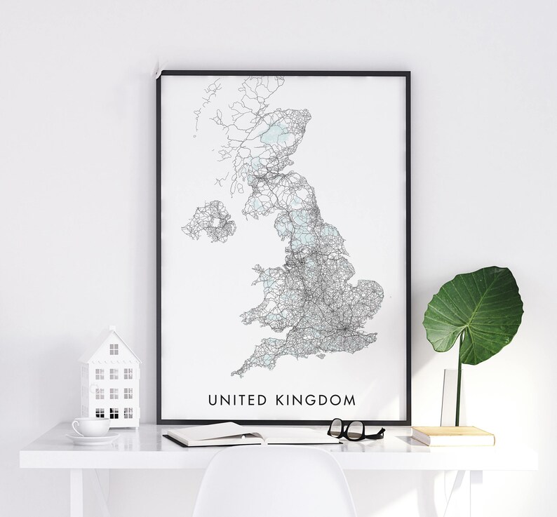 United Kingdom UK Art, Country Road Map Print Wall Art | A4 A3 A2 A1 - Etsy