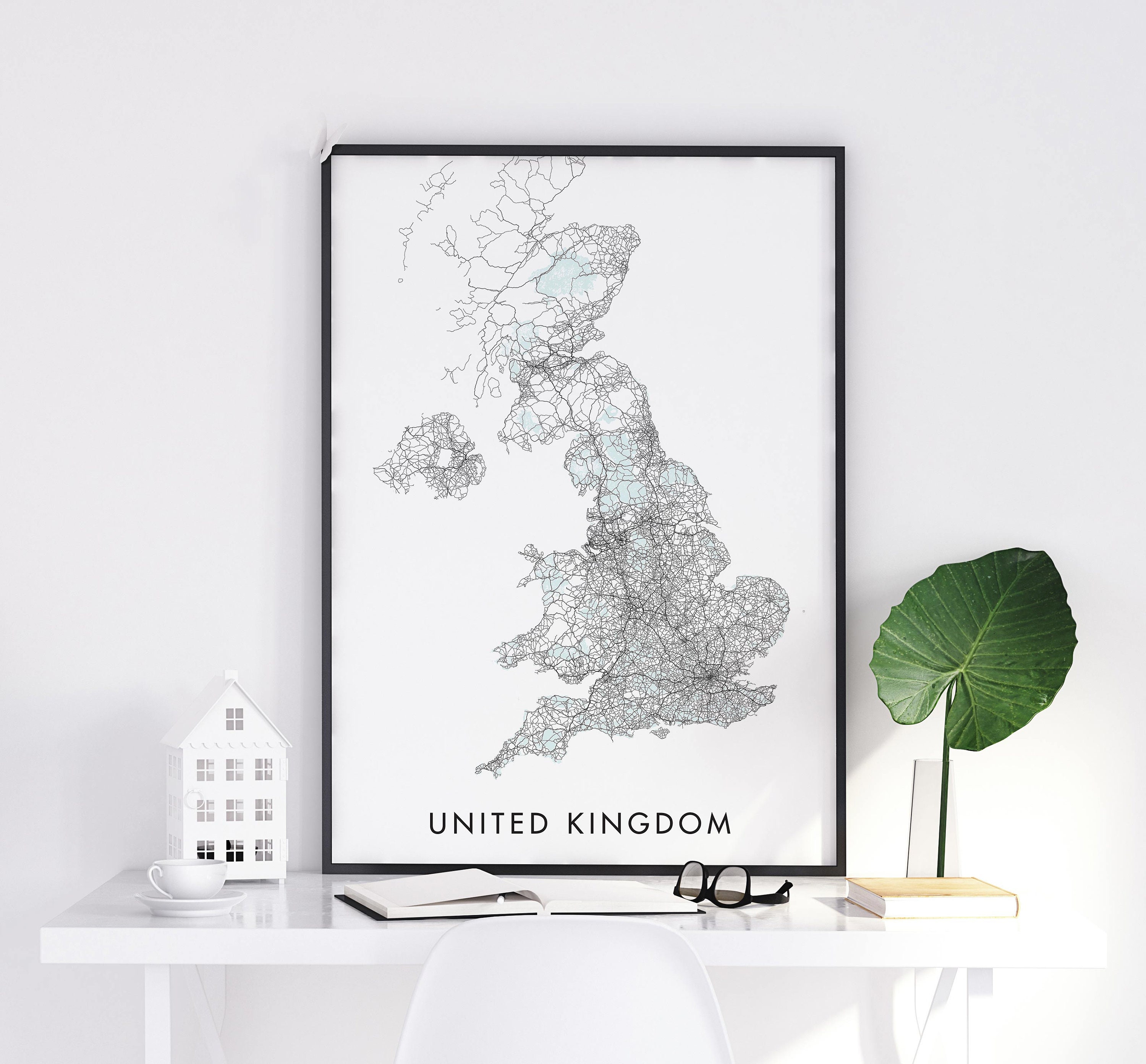 United Kingdom UK Art Country Road Map Print Wall Art A4 A3 | Etsy