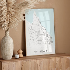 Queensland, Australia, QLD, State Road Map Print Wall Art | A4 A3 A2 A1 ...