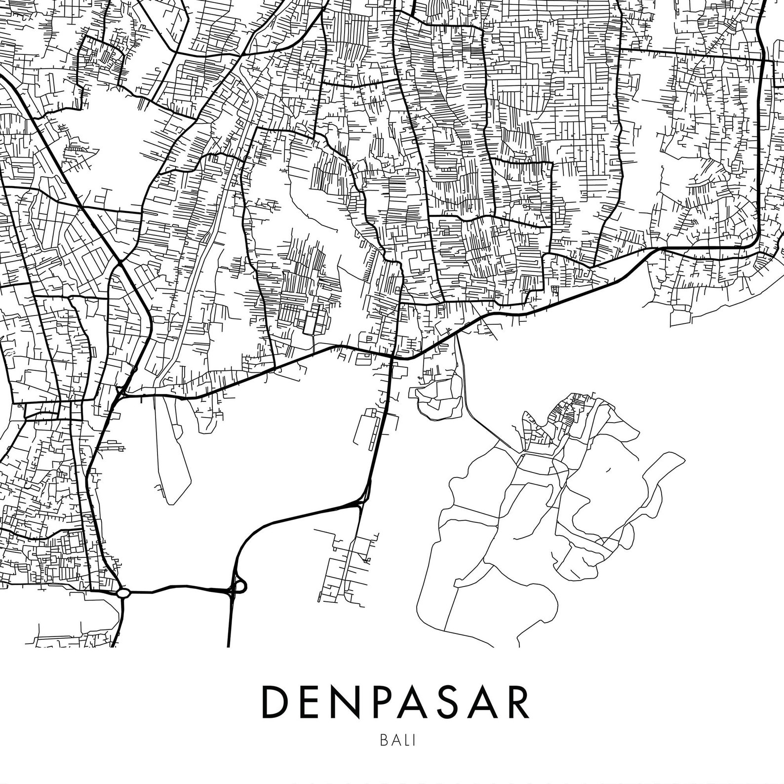 Denpasar Bali Indonesia City Map Print Wall Art Print at - Etsy