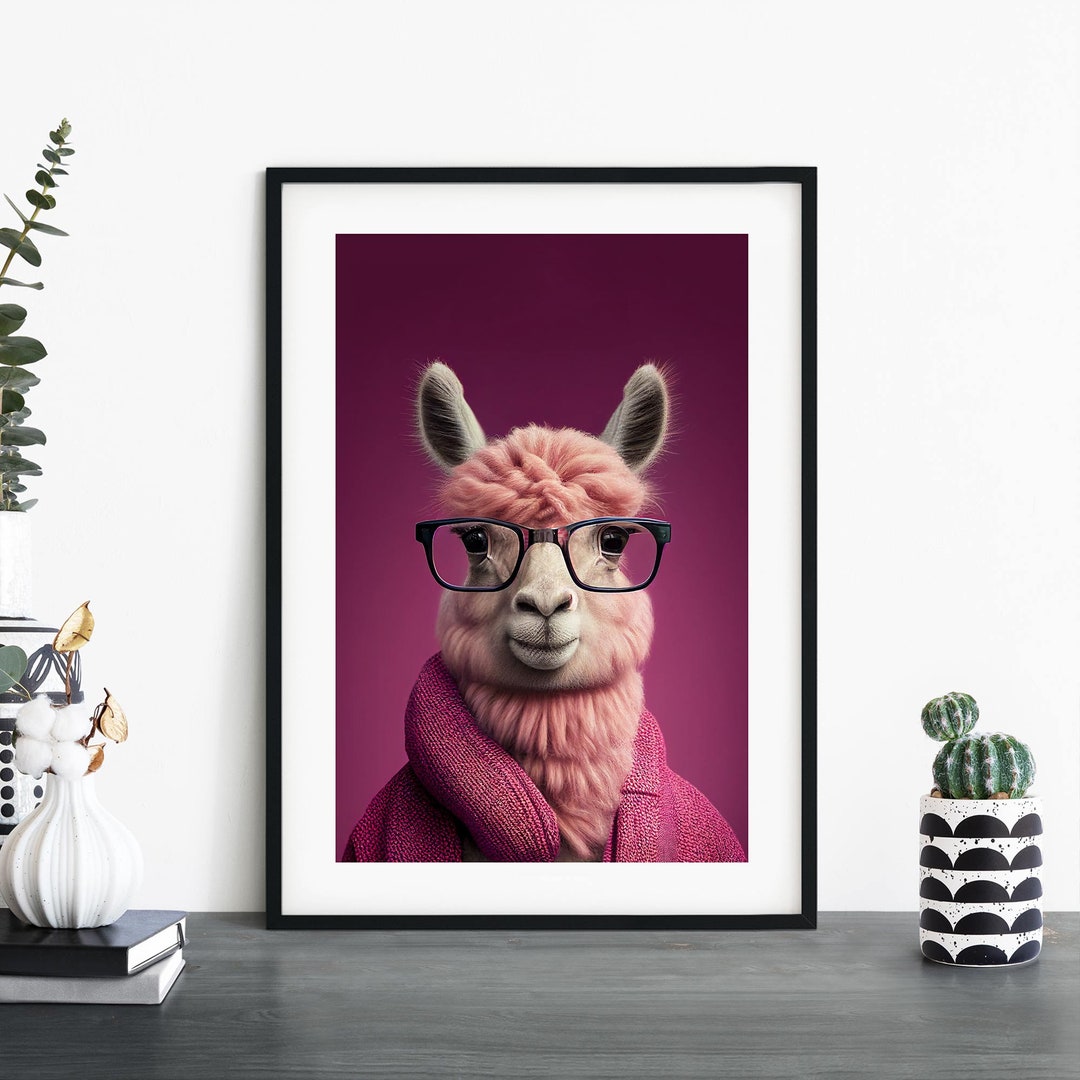 Pink Hipster Alpaca Print Wall Art | A4 A3 A2 A1 - Etsy