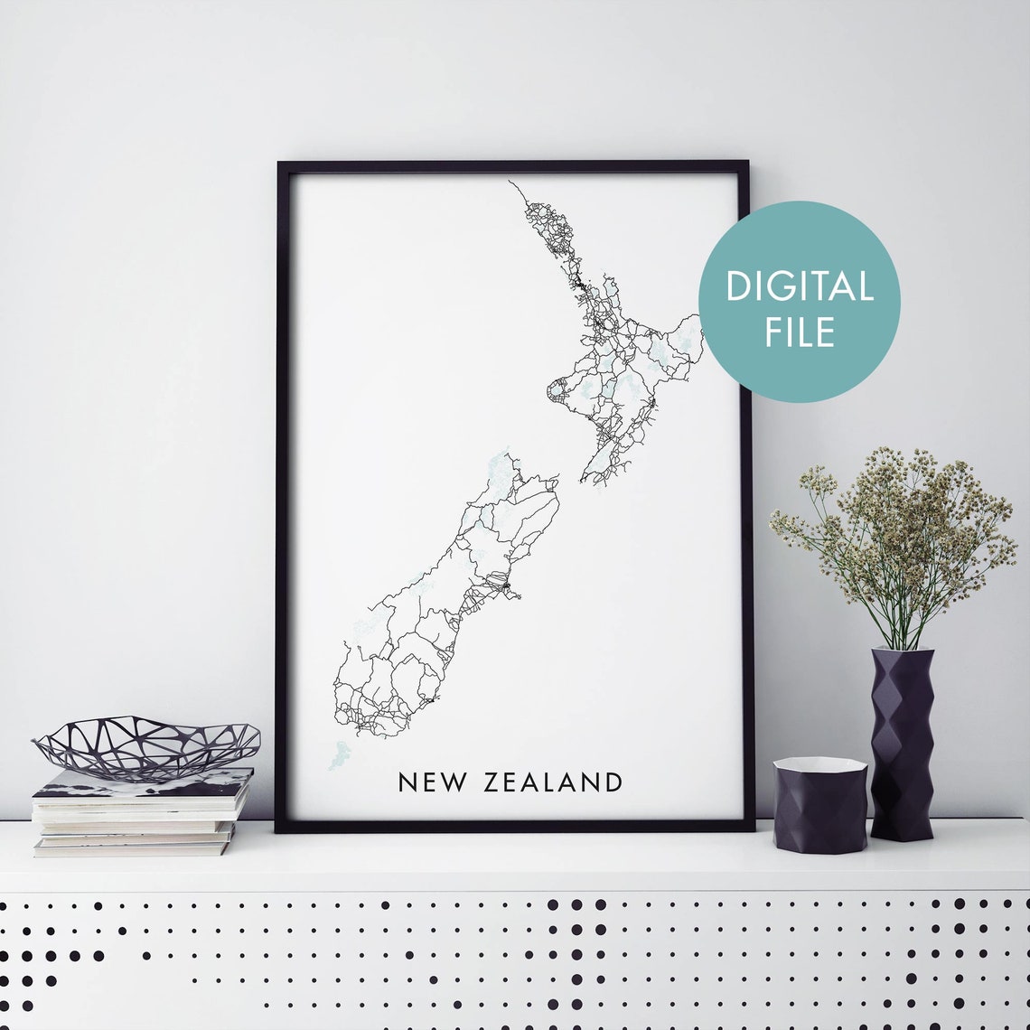 New Zealand Road Map Print Wall Art Print at Home Digital | Etsy