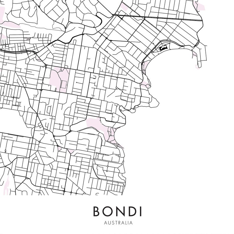 Bondi New South Wales Australia City Map Print Wall Art | Etsy