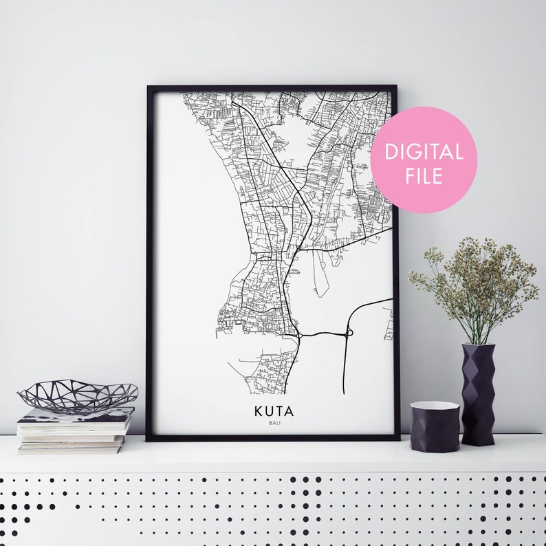 Kuta, Bali, Indonesia City Map Print Wall Art | Print at Home | Digital ...