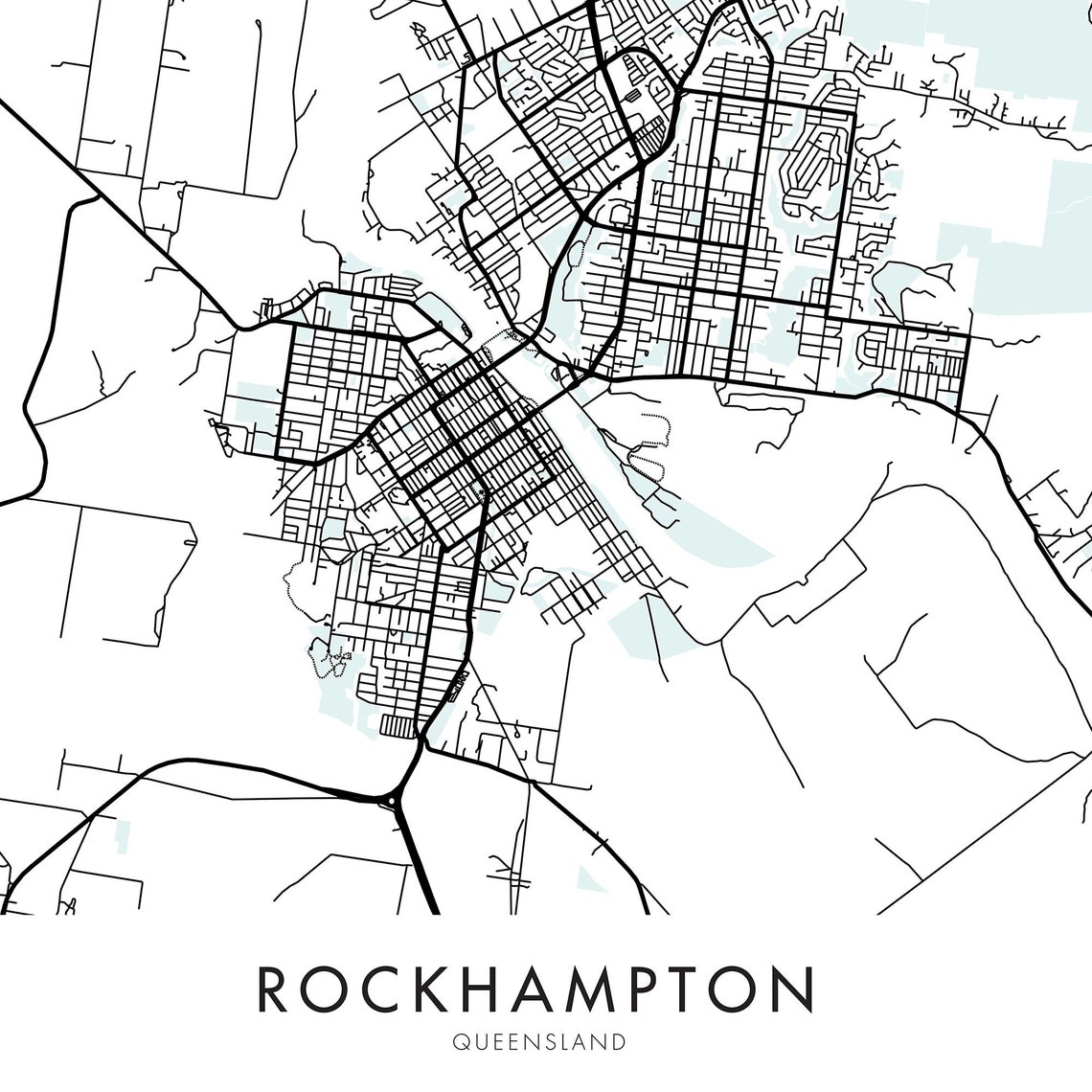 Rockhampton, Queensland, Australia Art, City Map Print Wall Art | A4 A3 ...