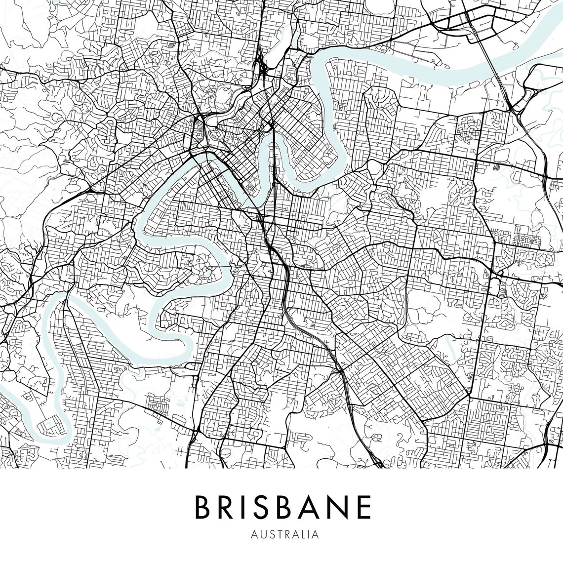 Brisbane Queensland Australia City Map Print Wall Art | Etsy