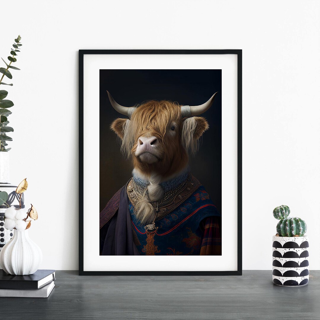 Renaissance Scottish Hairy Highland Cow Print Wall Art | A4 A3 A2 A1 - Etsy