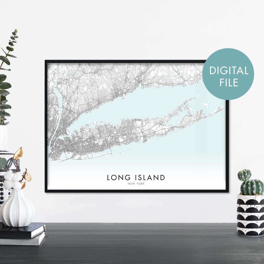 Long Island, New York Map Print Wall Art | Print at Home | Digital ...