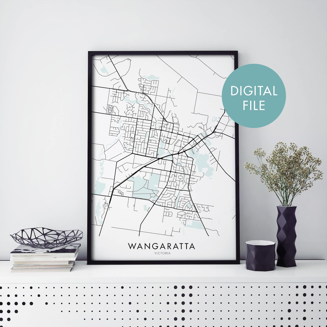 Wangaratta, Victoria, Australia City Map Print Wall Art | Print at Home ...