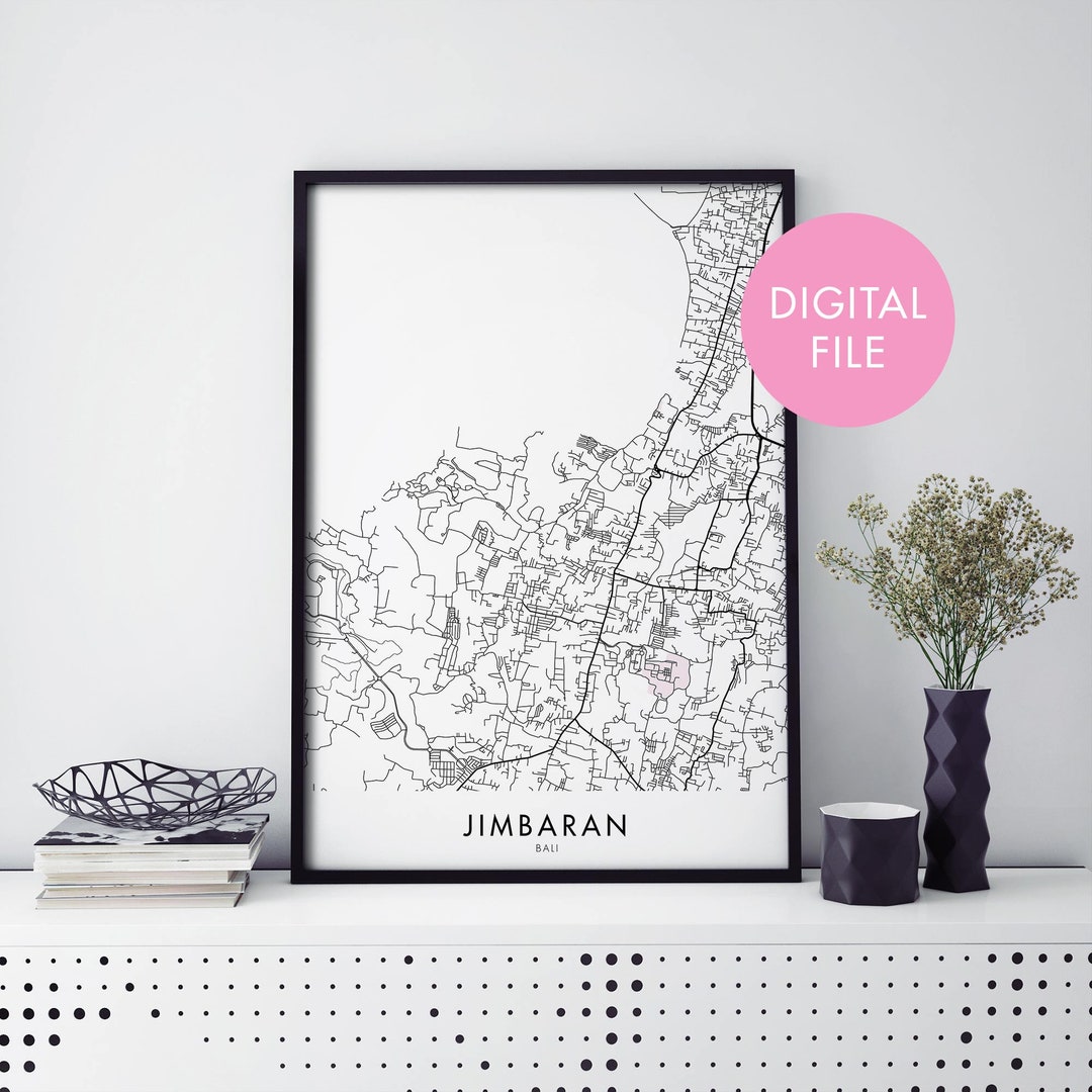 Jimbaran, Bali, Indonesia City Map Print Wall Art | Print at Home ...