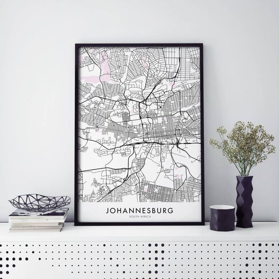 Johannesburg South Africa Art City Map Print Wall Art A4 | Etsy
