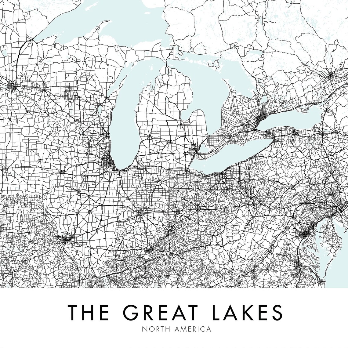 The Great Lakes, North America City Map Print Wall Art | Print at Home ...