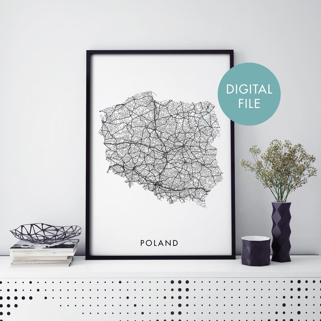 Poland Road Map Print Wall Art | Print at Home | Digital Download File ...
