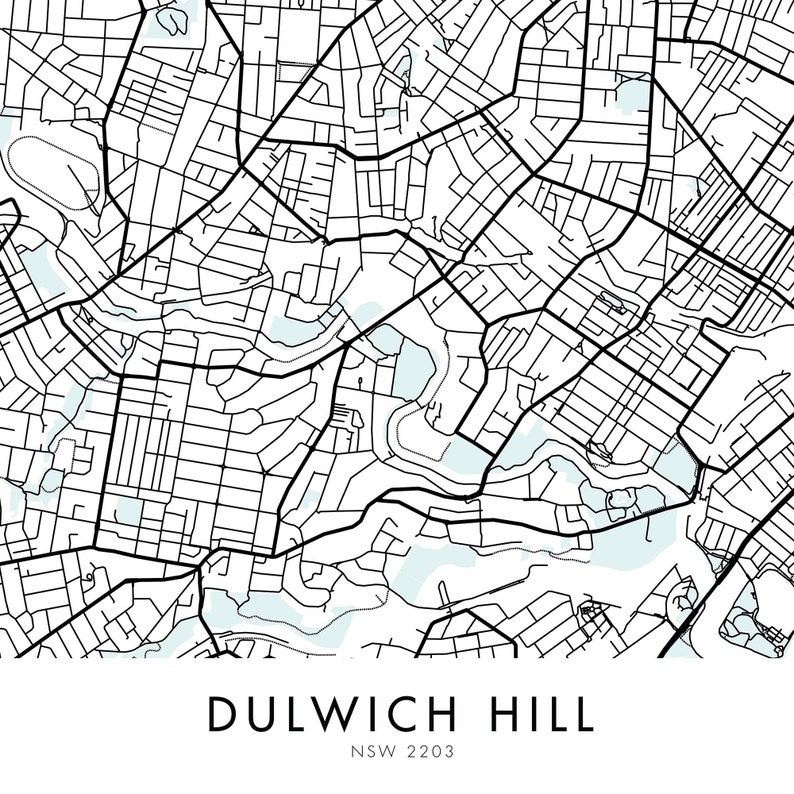 Dulwich Hill, Sydney, Australia City Map Print Wall Art | Print at Home ...