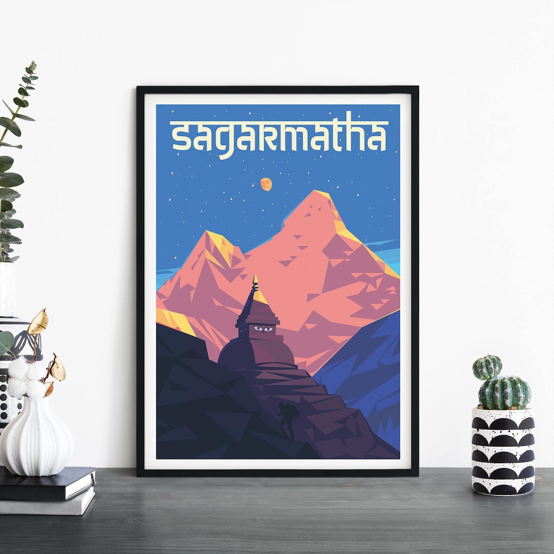 Sagarmatha, Mount Everest | Illustrative Travel Print Wall Art | 4x6 ...