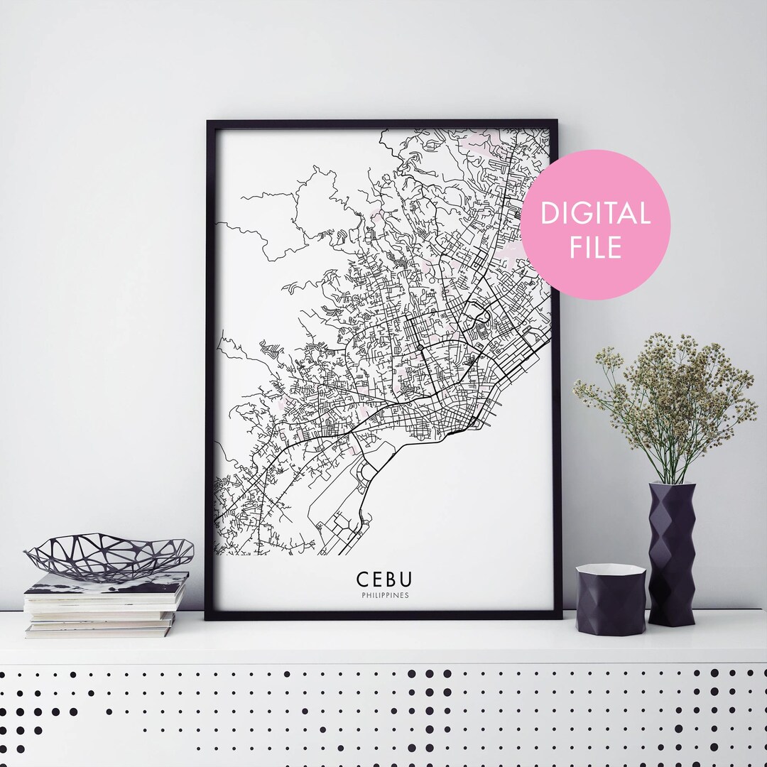 Cebu City, Phillippines Map Print Wall Art | Print at Home | Digital ...