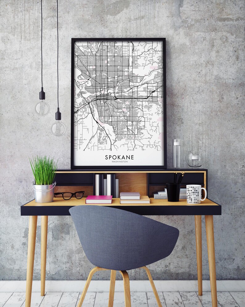 Spokane, Washington City Map Print Wall Art | Print at Home | Digital ...