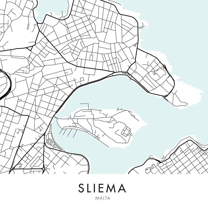 Sliema Malta City Map Print Wall Art Print At Home | Etsy