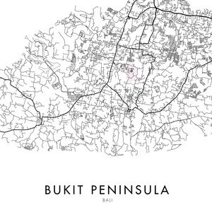 Bukit Peninsula, Bali, Indonesia Art, City Map Print Wall Art | A4 A3 ...