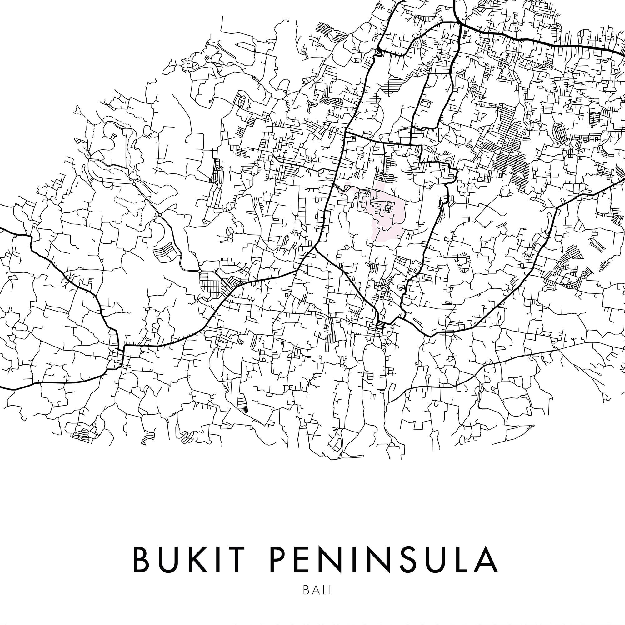 Bukit Peninsula, Bali, Indonesia Art, City Map Print Wall Art | A4 A3 ...