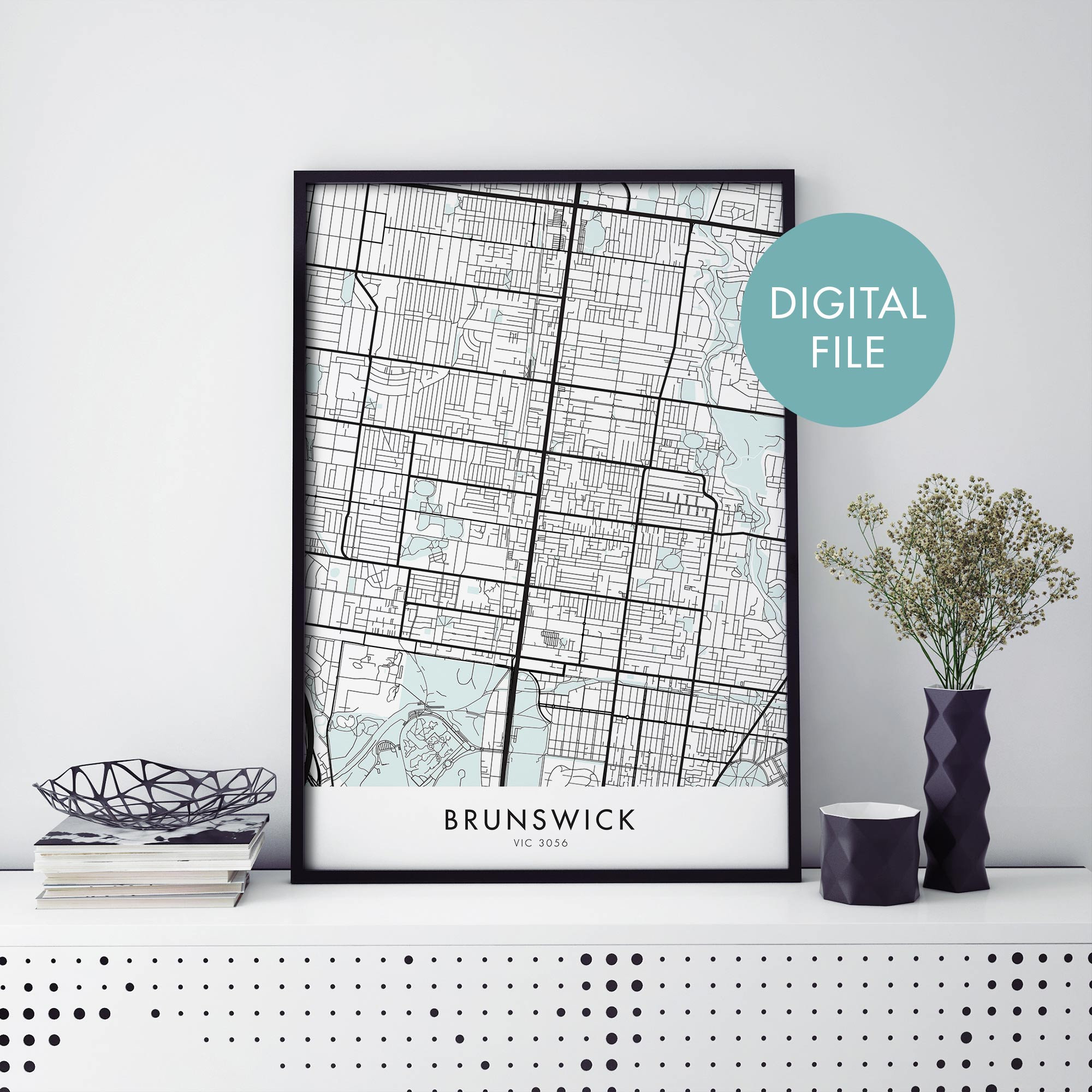 Brunswick, Melbourne City Map Print Wall Art | Print at Home | Digital ...